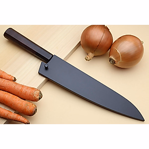 Yoshihiro Super Blue Steel Stainless Clad Hammered Gyuto Chefs Knife Rosewood Handle (8.25"(210mm) & Saya)