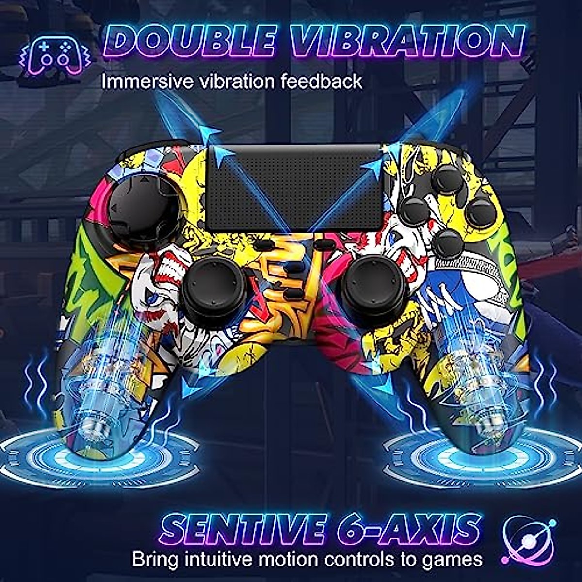 Nonbliep 2 Pack Wireless for PS4 Controller Compatible with Playstation 4/PS4 Slim/PS4 Pro with Turbo/6-Axis Motion Sensor/1000mAh Battery/Headphone Audio Replacement for PS4 Controller