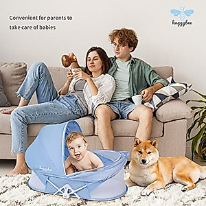 Huggybee Baby Travel Bassinet,Portable Bassinet with 2 in 1 Canopy for Newborn,Baby Lounger Baby Crib Co-Sleeping Bed with Mosquito Net