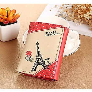 MinMinBox Paris Effiel Tower Cartoon PU Leather Small Wallet Cash Coin Purse Card Holder for Women & Girls (Watermelon Red)