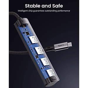 USB C to USB Hub 4 Ports, SAILLIN Aluminum Type C to USB Adapter with 4 USB 3.0 Ports, Thunderbolt 3 to USB 3.0 Multiport Adapter Compatible with MacBook Pro/Air, iPad Pro, XPS, Chromebook and More