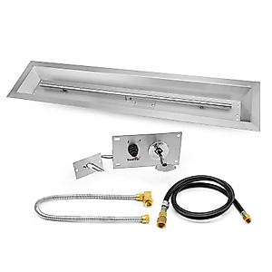 Stanbroil 36 x 6 Inch Linear Drop-in Natural Gas Fire Pit Pan Burner with Spark Ignition Kit, 304 Stainless Steel Natural Gas Fire Pit Insert for Outside, Rated up to 65,000 BTU’S