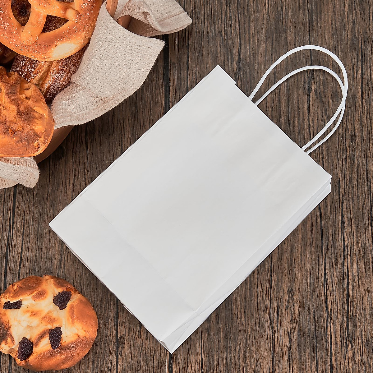 METAPRINT 50 Pack Small Gift Bags 5.8x3.2x8.25 Inch White Paper Bags with Handles Bulk, Kraft Paper Bags for Party favor, Retail, Grocery Sacks