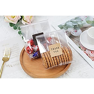 LOKQING Cellophane Treat Bags Cookie bags for Packaging Clear Gift Bags with Stickers for Cookies,Candy,Chocolates（Clear,9x4 INCH)