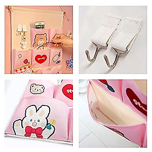 AONUOWE Japanese Cartoon Room Decor Cute Aesthetic Pastel Accessories for Room Decor Kawaii Wall Organizer Hanging Shelves (7 Pockets, Pink)