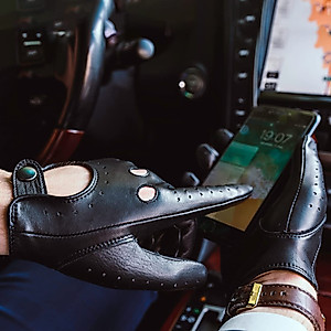 Harssidanzar Mens Lambskin Leather Driving Gloves Unlined Touchscreen GM026,Black,Size L