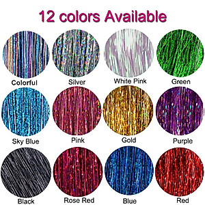 Hair Tinsel Kit with Tool 6pcs 1200 Strands Colorful Tinsel Hair Extensions Heat Resistant Sparkling Shiny Glitter Fairy Hair Accessories for Women Girls Kids 47Inch
