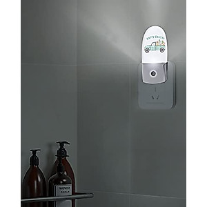 Plug-in LED Night Light with Auto Light Sensor - Popsicle Shape Nightlight Baby Night Lights for Hallway Bedroom Kids Room - Happy Eater Green Plaid Truck with Eater Egg and Rabbit