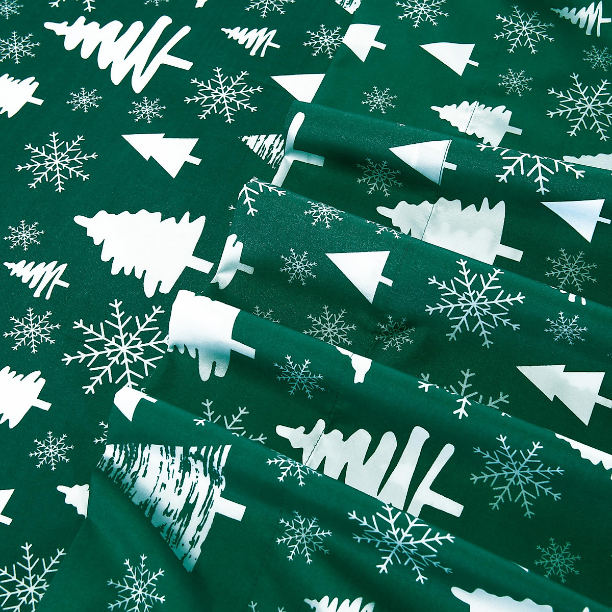 Elegant Comfort Luxury Soft Bed Sheets Holiday Pattern 1500 Premium Hotel Quality Microfiber - Softness Wrinkle and Fade Resistant (4-Piece) Bedding Set, Twin, Hunter Green Christmas Tree