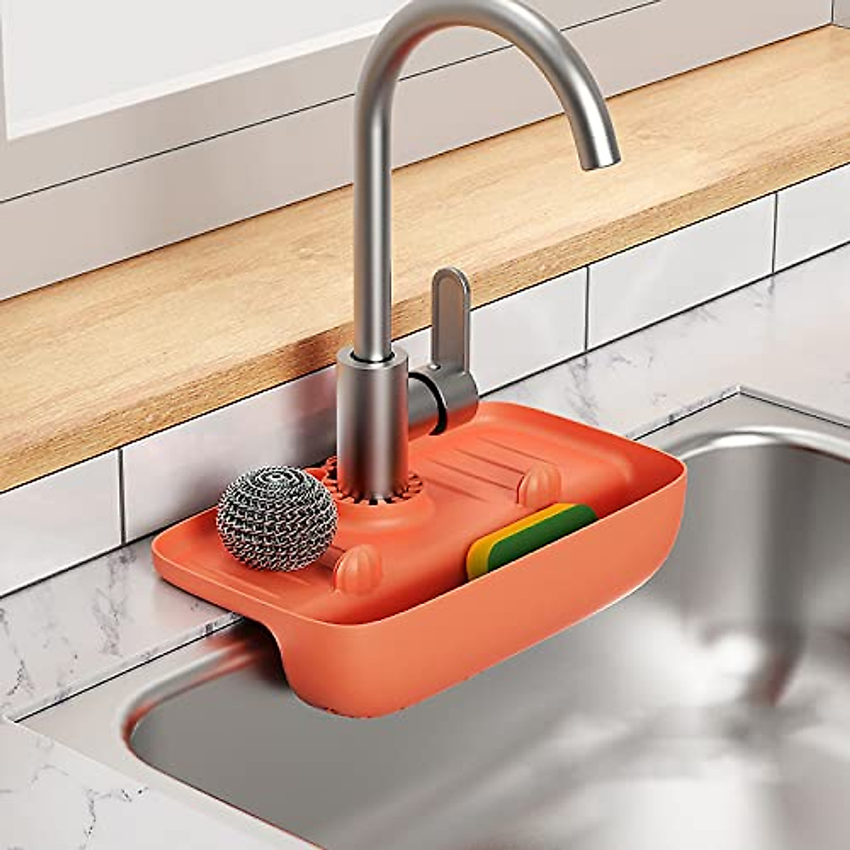 Faucet Spl𝚊sh-Proof Draining Rack, Kitchen Sink Water Collection Pad Non-Slip Countertop Pad, Non-slip Table Mat Kitchen Rag Sponge Wipe Drainage Storage Rack