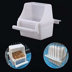 HONGYUNHX 2 Pcs Small Bird Slot Feeder Plastic Bird Water Dispenser Bowl No Mess Cage Hanging Feeder Cup Small Birds Cage accesory,White