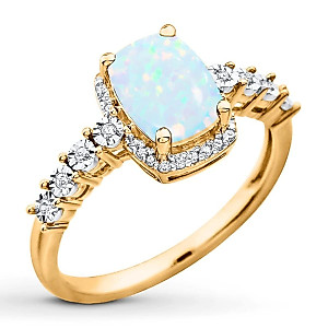 55Carat Created-Opal Yellow Gold Plated Striking Ring Mossanite Design Engagement For Women Cushion Cut Birthstone Jewelry Size:7