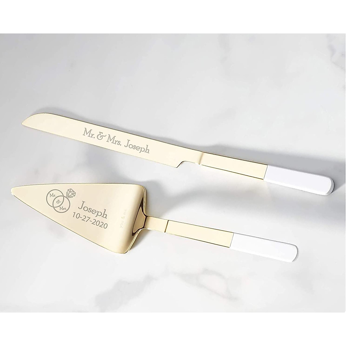 Kate Spade Bridal With Love Gold Personalized Cake Wedding Cake Cutting Set, Custom Engraved Wedding Cake Knife and Server Set, Accessories and Gifts for Bride and Groom