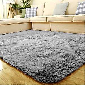 ACTCUT Super Soft Indoor Modern Shag Fur Area Rugs Fluffy Rugs Anti-Skid Shaggy Kids Rug Dining Room Home Bedroom Carpet Floor Mat 4 x 5 Feet, Grey