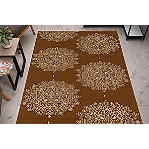 Linon Capri  Medallion Beige White 4'4 x7'3, 3 x 7'3, Brown