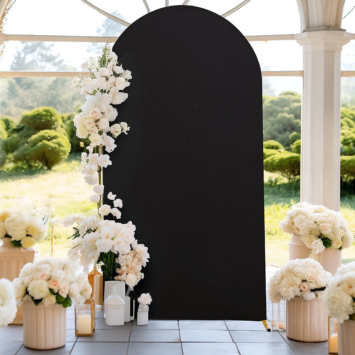 6.6FT Black Arch Cover, Spandex Fitted Black Wedding Arch Stand Covers Round Top Chiara Backdrop Cover for Birthday Party Ceremony Banquet Decoration