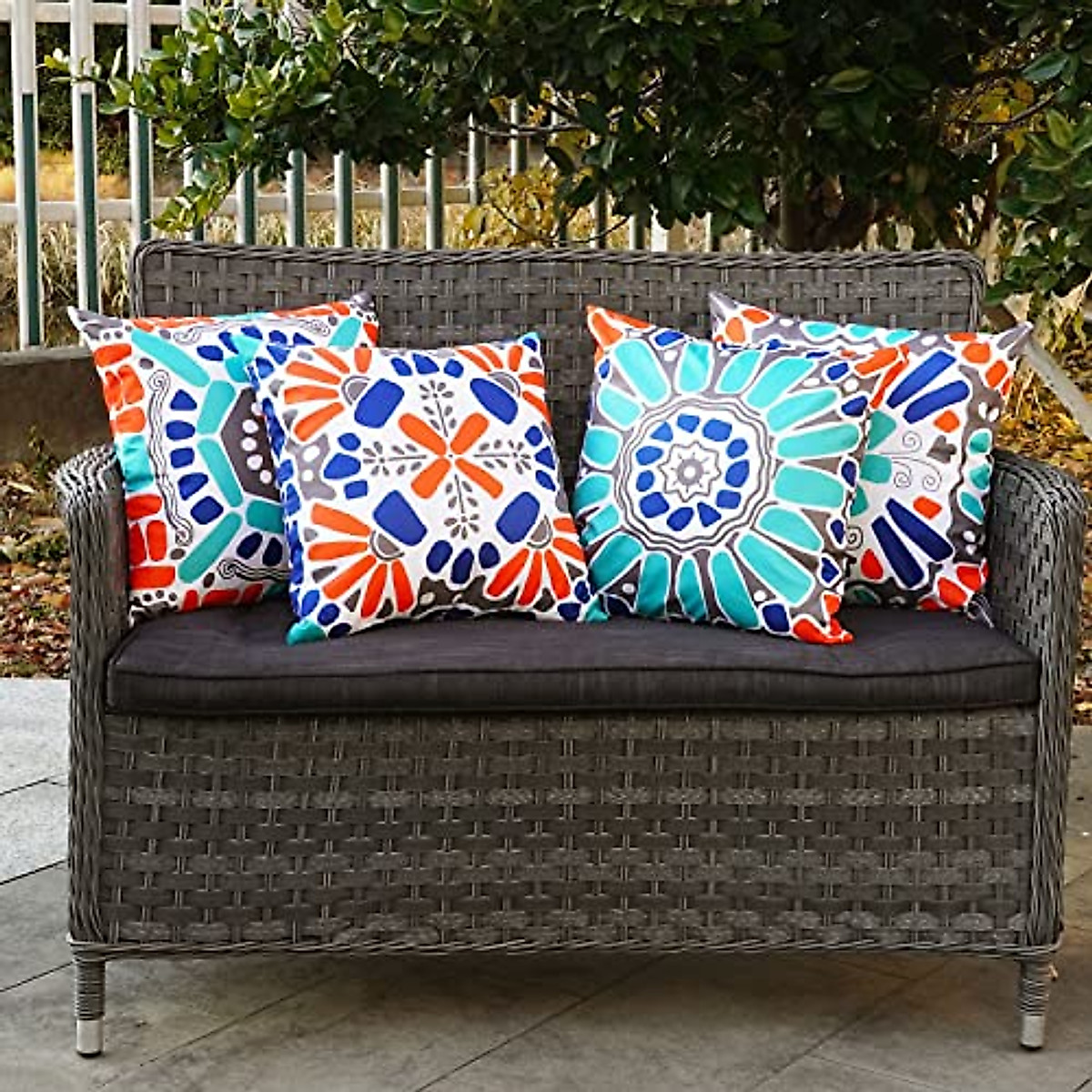 ONWAY Outdoor Waterproof Pillow Covers 18x18 Set of 4 Floral Boho Decorative Throw Cushion Cover Farmhouse Pillows for Bench Couch Patio Furniture