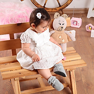 Ella Bonna Fleece Baby Booties, Three Snap Baby Slippers, Unisex Baby Gifts, Non-Slip Newborn Booties for Boys and Girls, Infant Baby Shower Shoes Months