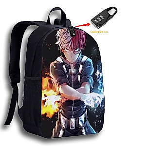 MHA Hero Backpack Unisex Backpack Hero Academia Izuku Notebook with Password… (Black3)