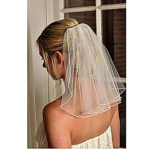 RULTA Women's Short 45cm Wedding Veils with Comb Lace Appliques Beads Bridal Veil(More) (white)
