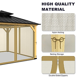 10-ft x 10-ft Gazebo Netting Replacement,Universal 4-Panel Mosquito Netting for Gazebo with Zippers(Only Netting)-Beige