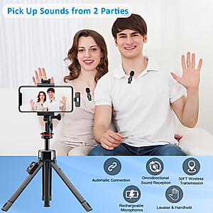 Wireless Lavalier Lapel Microphone for iPhone 15 Series/Android/Computer - Bluetooth Mini Phone Microphones for Video Recording - 2 Clip on Mics with USB C Interface for Tiktok YouTube Vlog