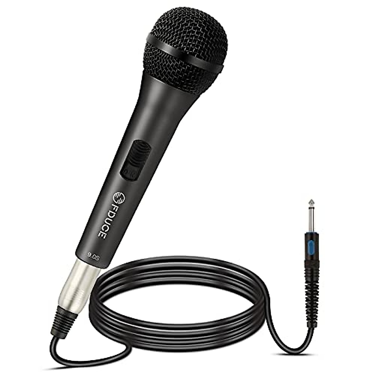 FDUCE Dynamic Vocal Microphone 9.0s, Metal Handheld Corded Microphone with On and Off Switch, Wired Karaoke Mic with 16.4ft XLR Cable for Singing, Speech, Wedding, Class use (Gray)