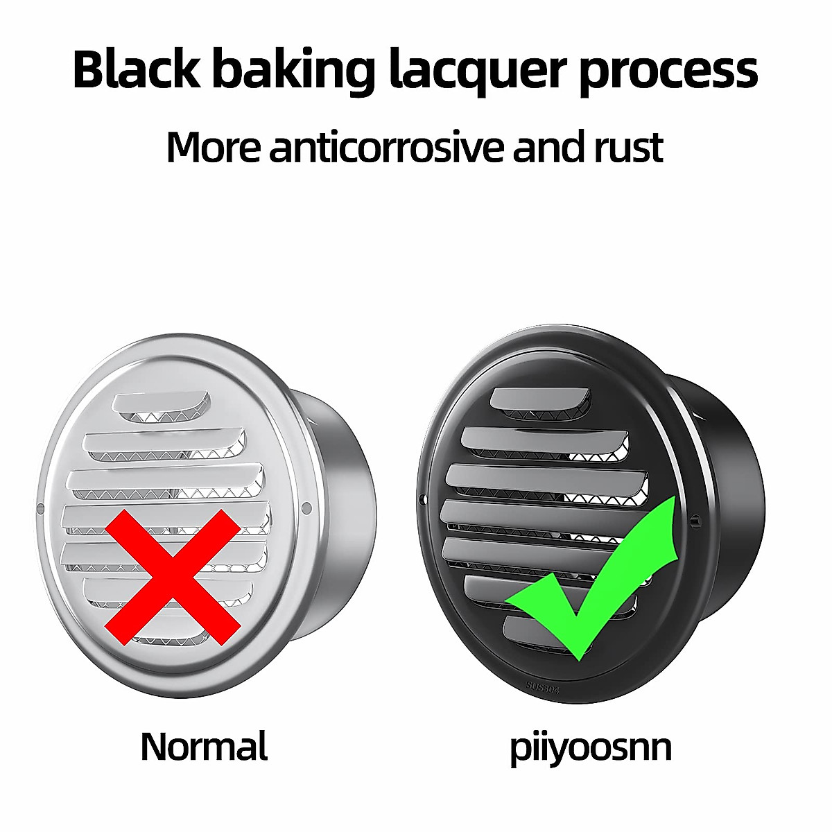 6inch 304 Stainless Steel Air Vents Cover, piiyoosnn Louvered Grille Cover Vent Flat Ducting Air Vent Wall Inlet with Built-in a Fly Screen Mesh for HVAC Ventilation