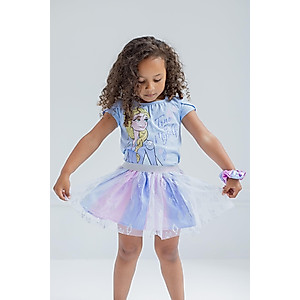 Disney Frozen Elsa Toddler Girls T-Shirt Mesh Skirt and Scrunchie 3 Piece Outfit Set 5T