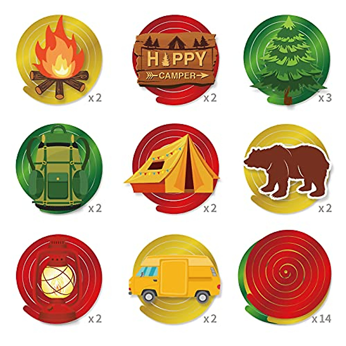 30CT Camping Hanging Swirl Party Decorations, Happy Camper Foil Swirls Camping Adventure Ceiling Streamers, Camping Theme Party Supplies Birthday Decoration for Kids Adults Baby Shower