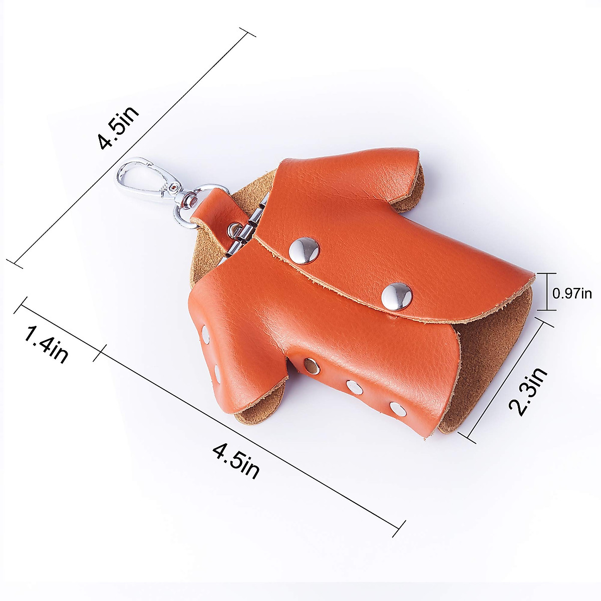 Car Genuine Leather Key Chain Car Smart Keychain Holder Metal Hook Key Pouch-Orange
