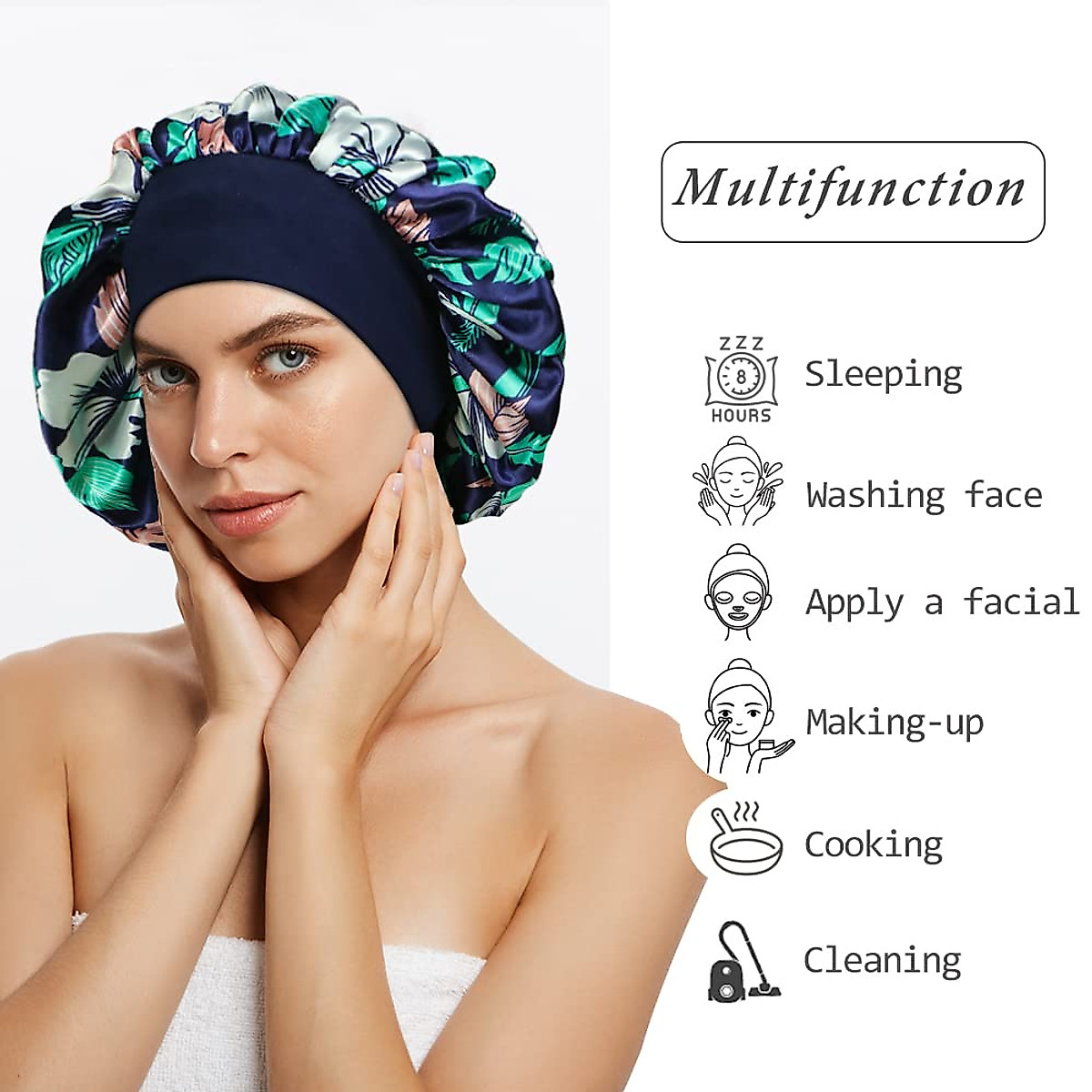 3 Pack Long Silky Sleep Bonnet for Curly Hair, Extra Large Hair Bonnets for Dreadlock and Braids , Long Satin Sleeping Caps Night Cap for Women