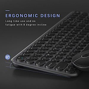 Wireless Keyboard and Mouse Combo, 2.4G Retro Computer Keyboard Mouse with Round Keys, Slim Quiet Keyboard Mouse with 2 in 1 Nano USB Receiver for for Windows, Laptop, PC, Notebook-Black Grey