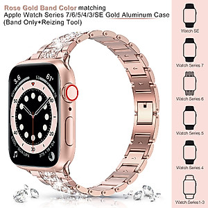 LELONG Compatible with Apple Watch Band 38mm 40mm 41mm Series 9 8 7 6 5 4 3 2 1 SE Ultra for women, Bling Replacement Bracelet iWatch Band, Sparkle Diamond Rhinestone Stainless Steel Metal Wristband