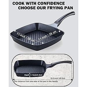 Cook N Home Grill Pan Nonstick Square for Stove Tops, Die Cast Aluminum Griddle Pan Marble 11-inch Cookware Fry Pan, Black