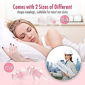 Hearprotek Sleeping Ear Plugs,2 Pairs Ear Plugs (32db & 30db) Ultra Soft Noise Reduction and Hearing Protection earplugs for Side Sleepers, snoring, Travel, Working, Safety (Pink)