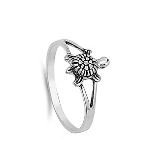 Small Turtle Classic Ring New .925 Sterling Silver Thin Band Size 2