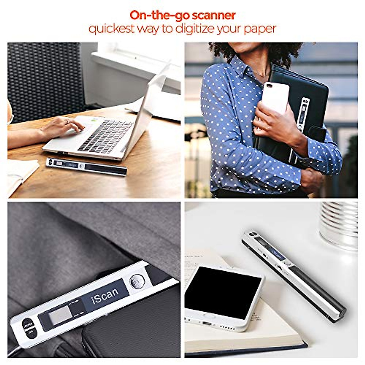 MUNBYN Portable Scanner, Photo Scanner for A4 Documents Pictures Pages Texts in 900 Dpi, Flat Scanning, Include 16G SD Card, No Driver