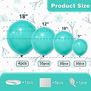 Teal Balloons, 106pcs Turquoise Balloon Garland Arch Kit Different Sizes 5 10 12 18 Inch Teal Blue Latex Balloons for Boys Girls Birthday Wedding Baby Shower Engagement Anniversary Party Decoration