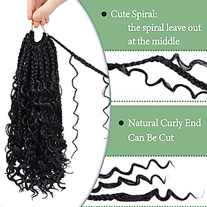 8 Packs Goddess Box Braids 10 Inch Pre-looped Bohemian Crochet Boho Box Braids With Curly Ends 3X Crochet Braids Hair for Women Synthetic Braiding Hair 16 Strands (#1B)