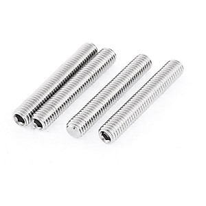 uxcell M8x50mm Metric 304 Stainless Steel Hex Socket Set Flat Point Grub Screws Silver Tone for Towel Rack Door Knob 4pcs