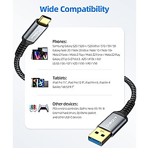 SUNGUY USB C Android Auto Cable 1FT, USB C to USB 3.1 USB 3.2 Gen2 10Gbps USB A to C Data Fast Charging Cable Compatible with Samsung Galaxy S21 S20 S10 S10E Note 20, USB C External C SSD, Pixel