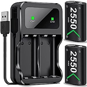 Mocagen Rechargeable Battery Pack for Xbox One/Xbox Series X|S Controller Battery, 2 X 2550mAh One S/Xbox X/Xbox Elite Batteries, 2 Pack-Green (Q08S-MG-US)