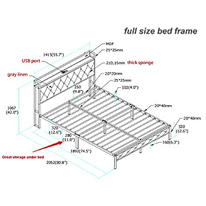 CBBPET Full Size Bed Frame with Headboard, Bed Frame with Charging Station, Platform Bed Frame Full No Box Spring Needed - Easy to Assemble