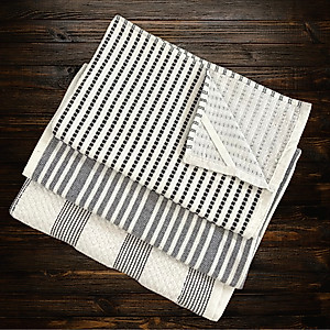 Oversized White Dark Gray Kitchen Towels: 100% Cotton Soft Absorbent Assortment Ribbed Terry Loop, Set of 3 Multipurpose for Everyday Use (Charcoal)