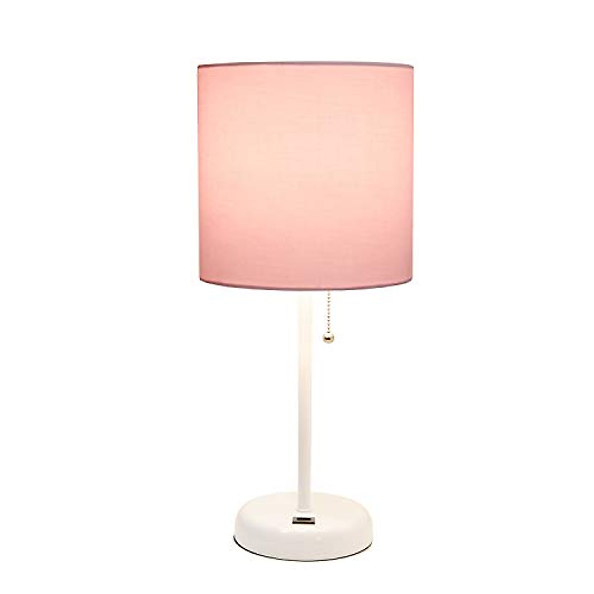 Limelights LT2044-POW Stick USB Charging Port and Fabric Shade Table Lamp, White/Light Pink,8.5 x 8.5 x 19.5