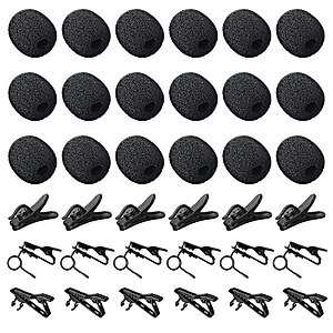 36 Pieces Lapel Mic Clips Sponge Cover Kit 18 Pieces Mental Lavalier Microphone Clip Plastic Lavalier Wire Clips 18 Pieces Foam Windscreen Cover Lapel Mic Windscreen Foam Covers for Interview Video