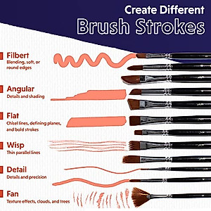 Crafts 4 All Acrylic Paint Brushes - Pack of 12 Professional, Wide and Fine Tip, Nylon Hair Artist Paintbrushes - Paintbrush Bulk Set for Watercolor, Canvas, Craft, Detail & Oil Painting