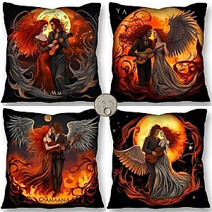 AI-Designed Guitar Moon Throw Pillow Covers 80x80cm Set of 4 - Waterproof for Outdoor Use Farmhouse - for Living Room Bed Couch - Indoor Decorative Cushion Cases for Home Room Christmas Decorations