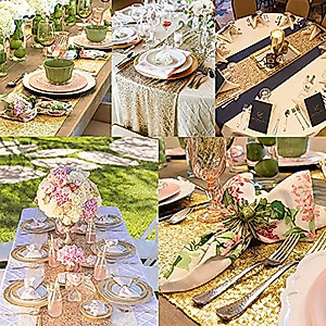 12 Packs 12 X 72 Inch Sequin Table Runner Glitter Dining Table Runner for Birthday Wedding Engagement Bridal Baby Shower Bachelorette Holiday Celebration Party Supplies Decorations (Champagne Gold)